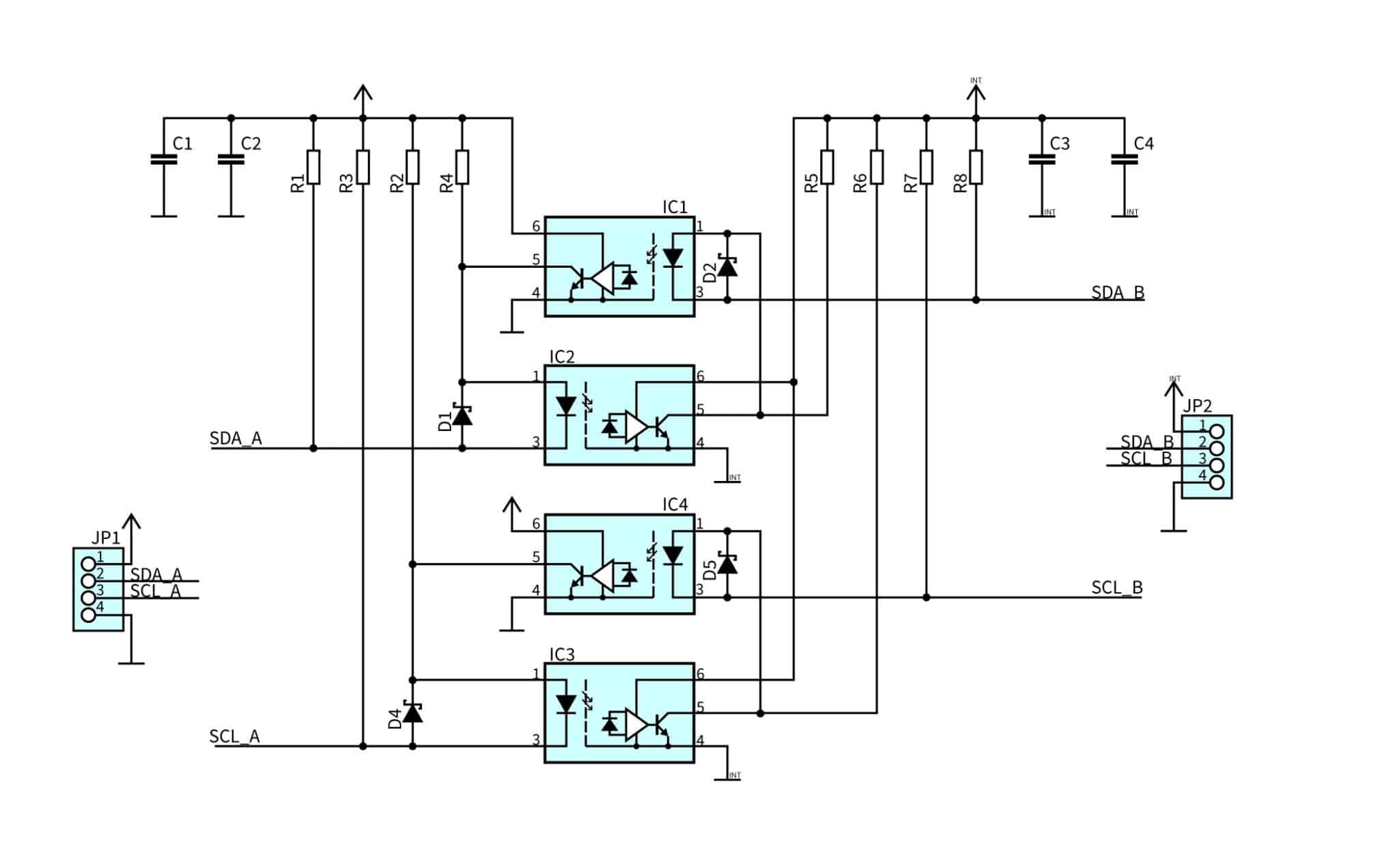 Simple isolation of the I2C bus using discrete components